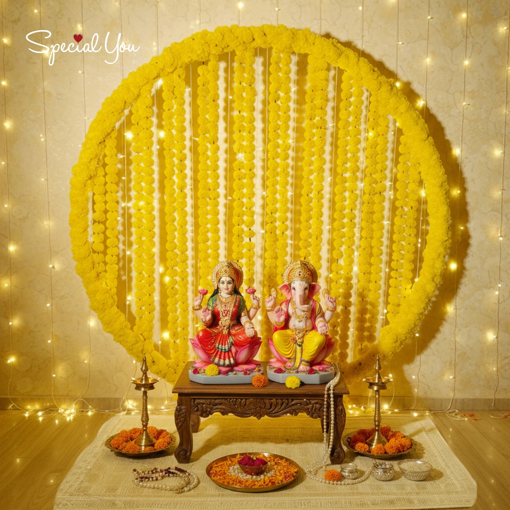 Diwali Pooja Flower Ring Decoration with Marigold & Lights | SpecialYou