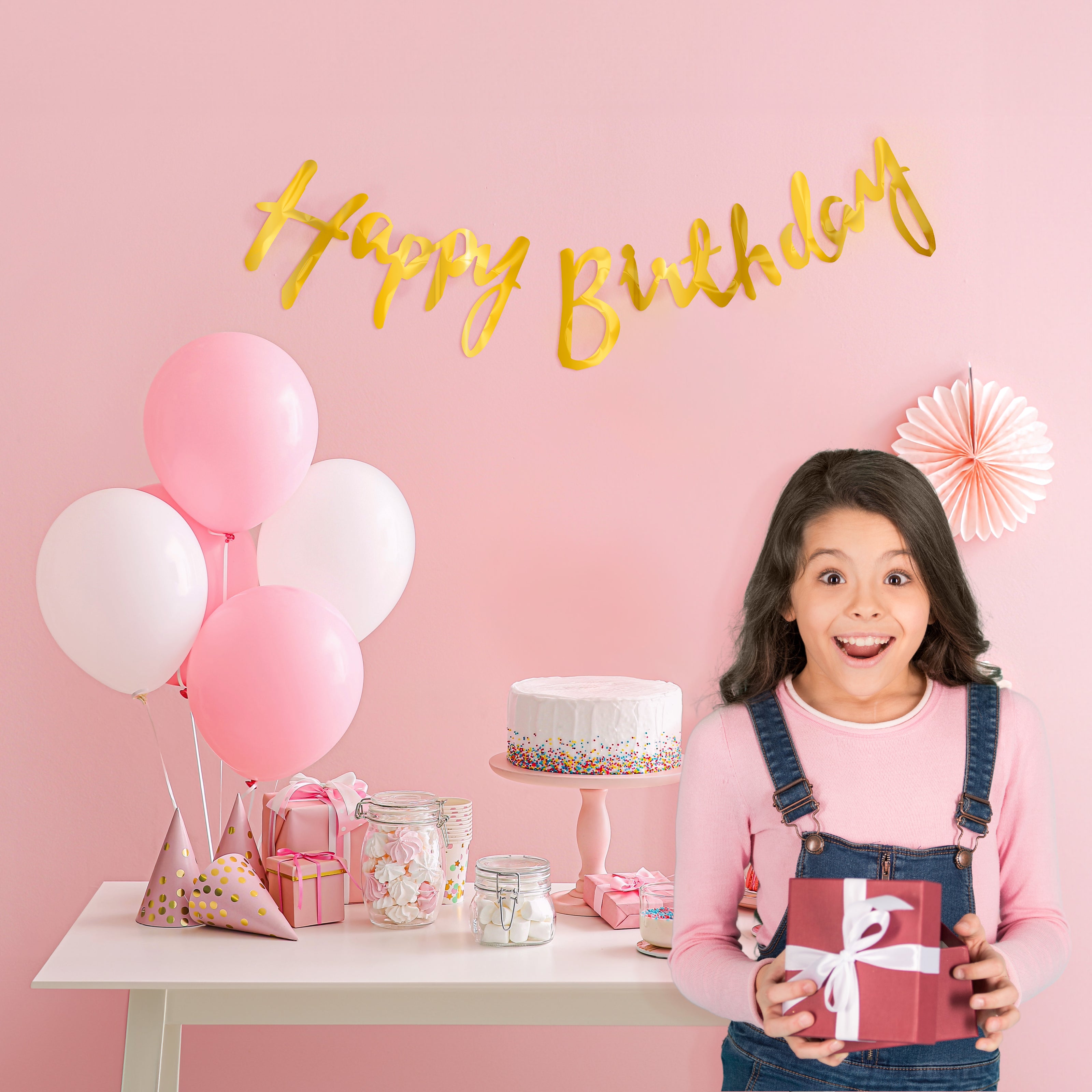 Happy Birthday Party Cursive Metallic Banner - Gold