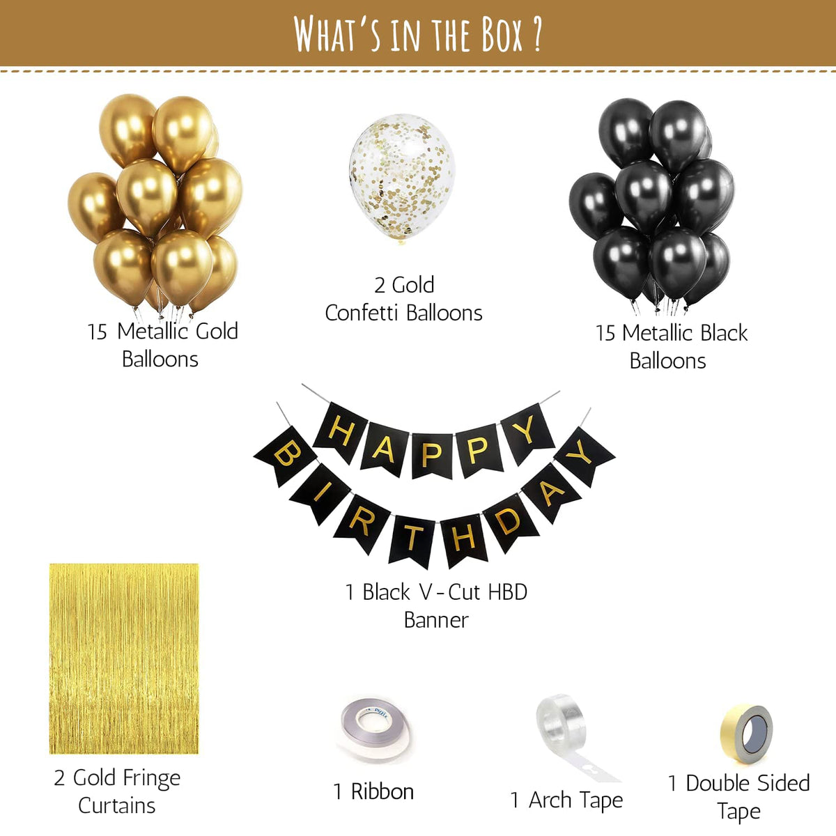 Black and Gold Theme Birthday Decoration Kit
