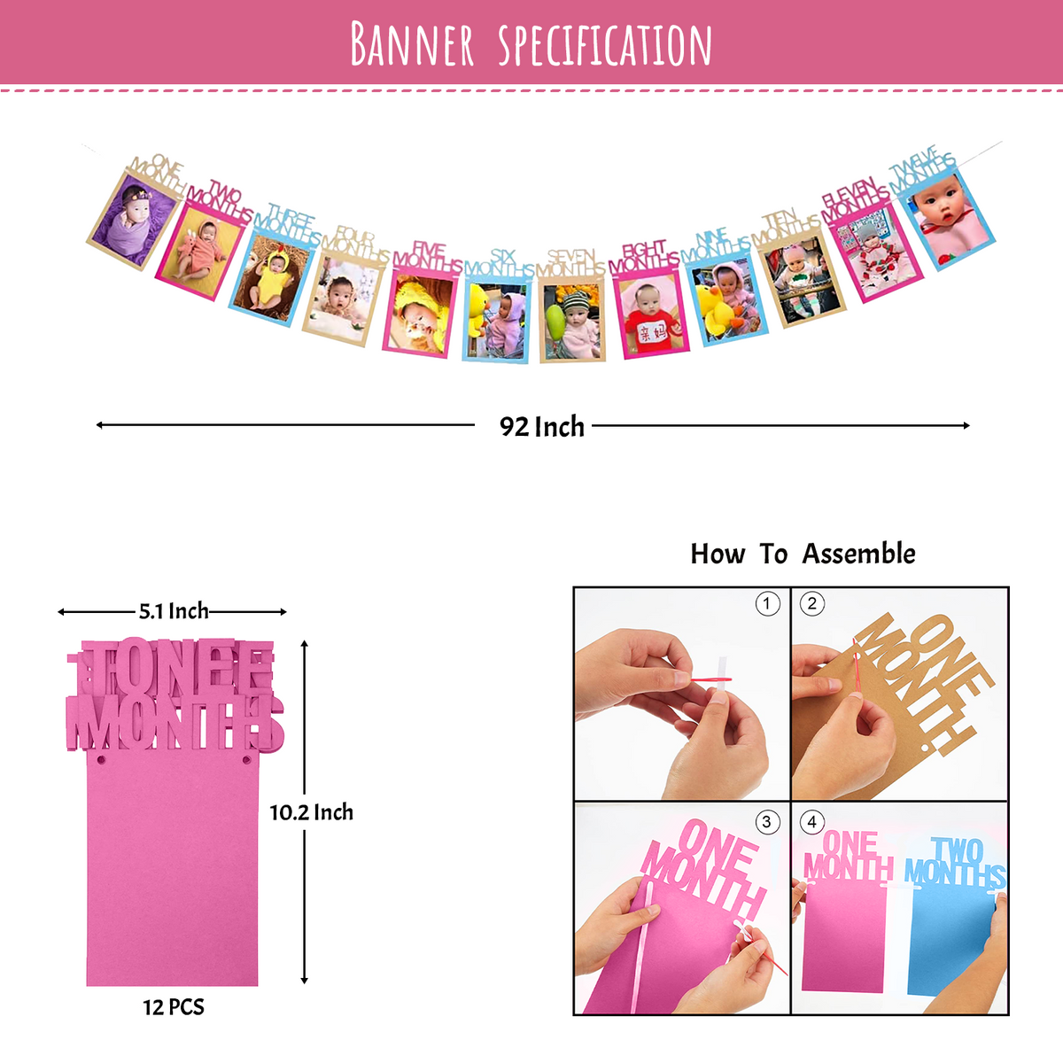 Multicolor Monthly Banner for baby girl & boy